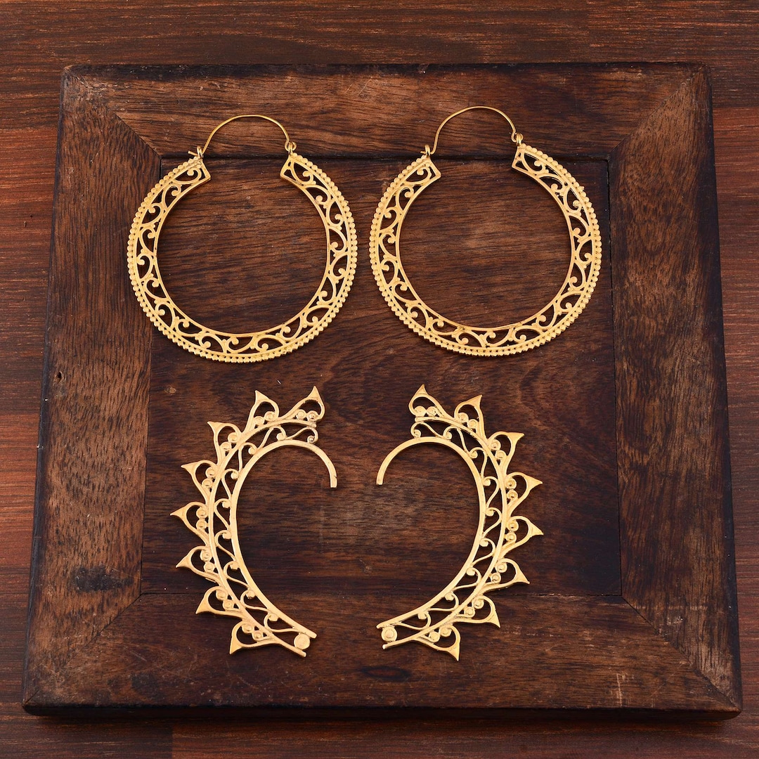 Wave Earrings and Wave Ear Cuff, Gold Wave Earrings, Ocean Jewelry ...