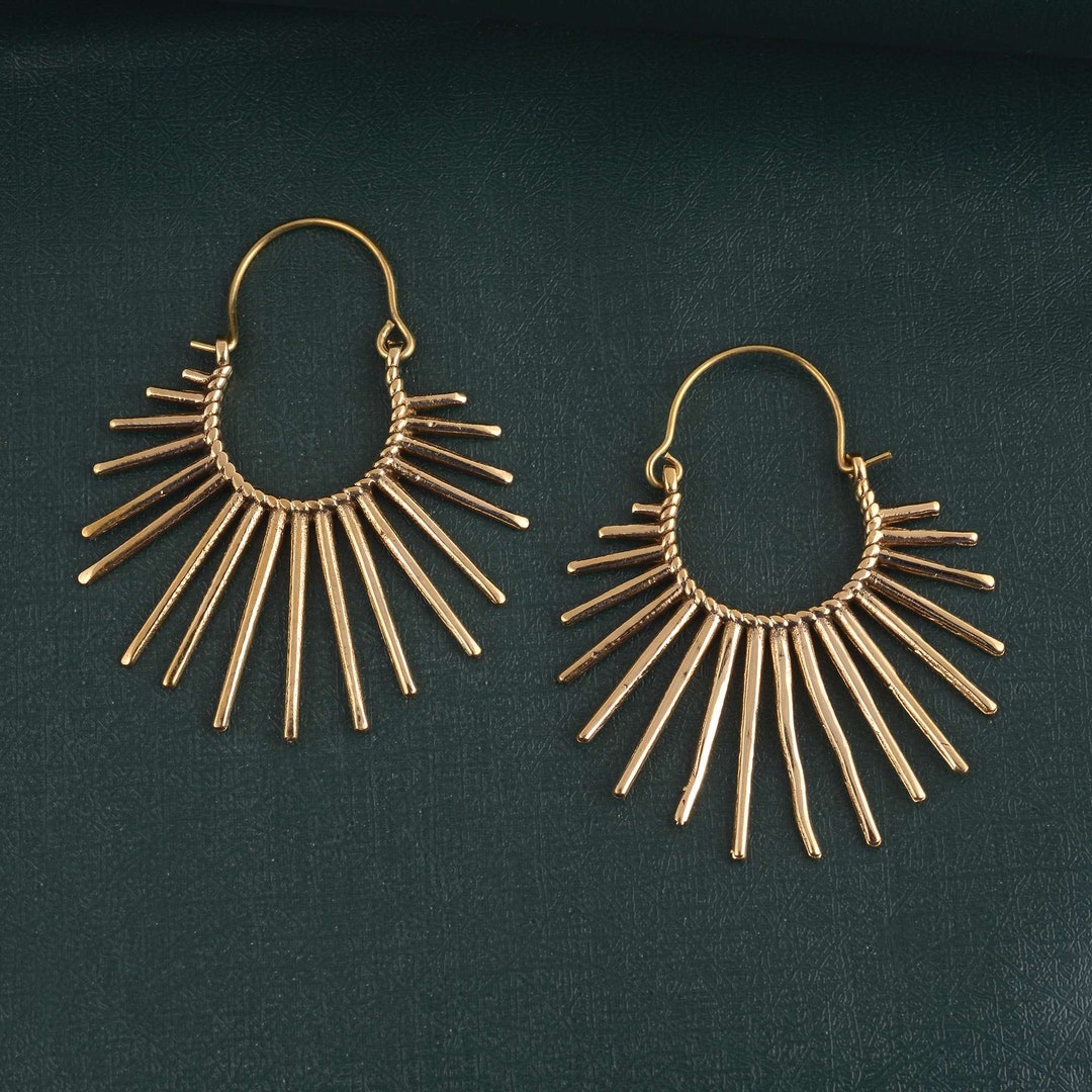 Minimalist Sun Hoop Earrings, Sunshine Earrings in Brass, Sun Earrings, Celestial Earrings, Hoop ...