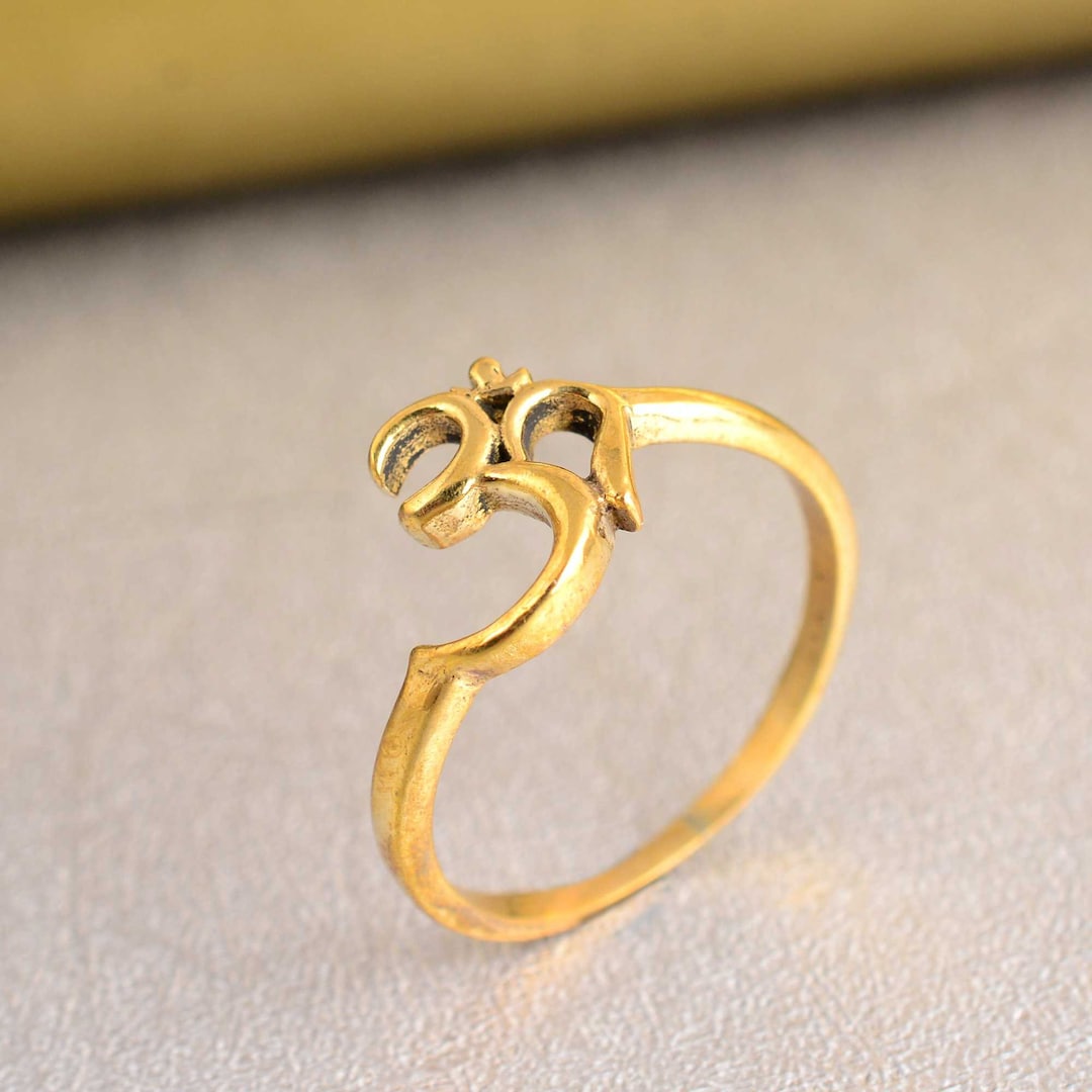 Gold Brass Om Ring, Om Symbol Ring, Yoga Ring, Spiritual Brass Jewelry ...