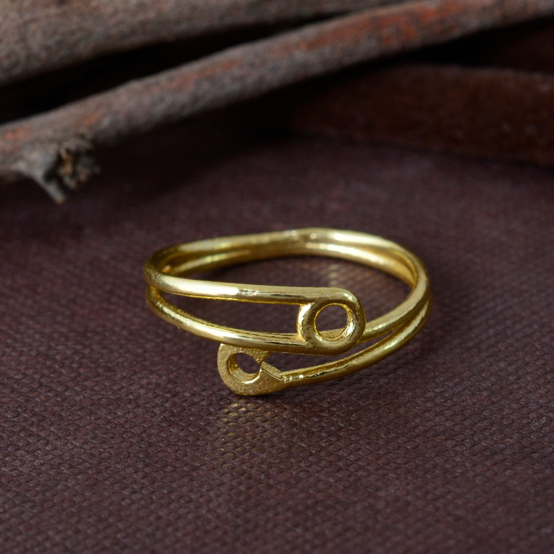 Gold Brass Safety Pin Ring, Wrap Ring, Bypass Ring, Statement Ring ...