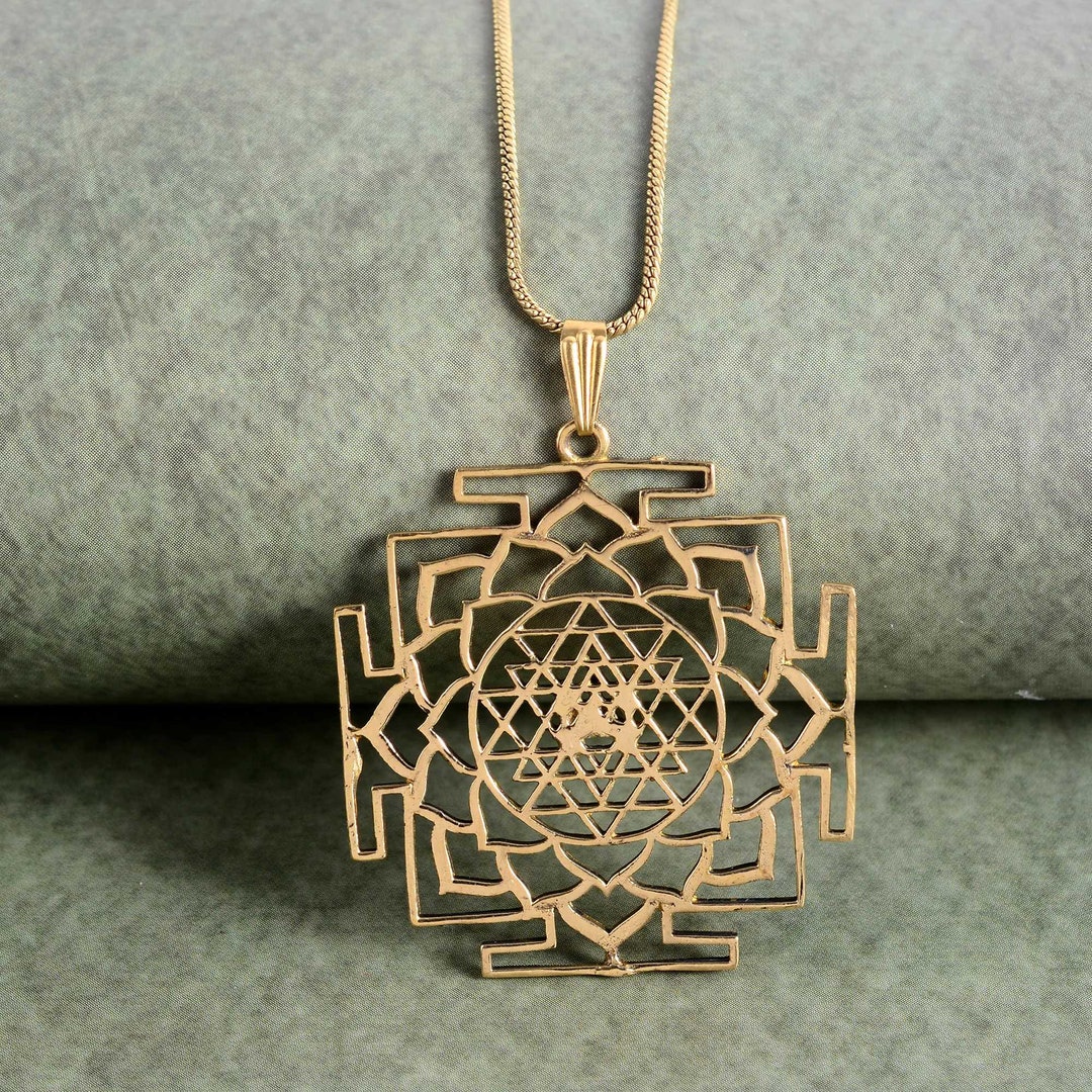 Shri Yantra Pendant, Shree Yantra Necklace, Brass Spiritual Jewelry ...