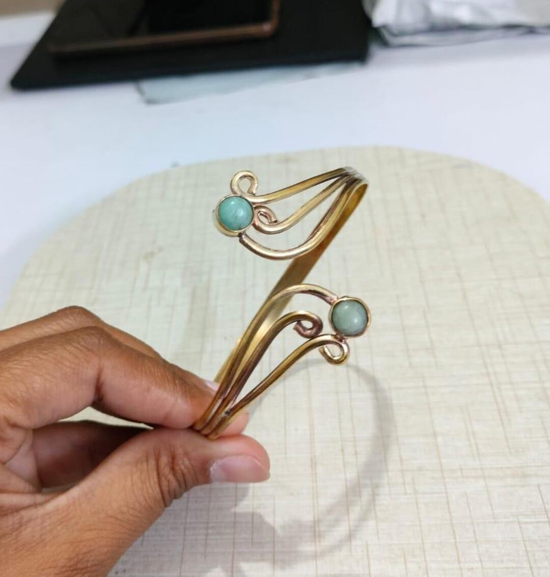 Larimar Brass Upper Arm Cuff: Boho Goddess Armlet - Etsy