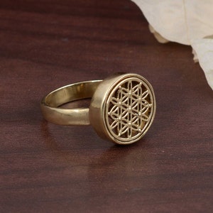 Brass Flower of Life Ring, Sacred Geometry Ring, Women's or Men's ...