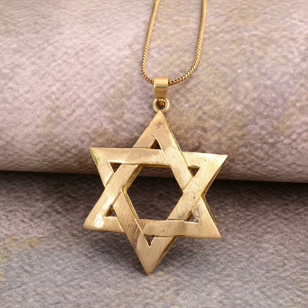 Star of David Necklace, Magen David, Gold Star of David Necklace, Brass ...