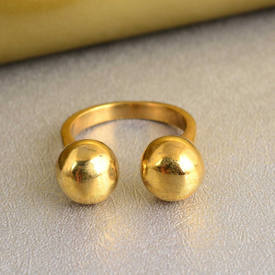 Handmade Brass Open Ring: Geometric Double Ball Ring - Etsy