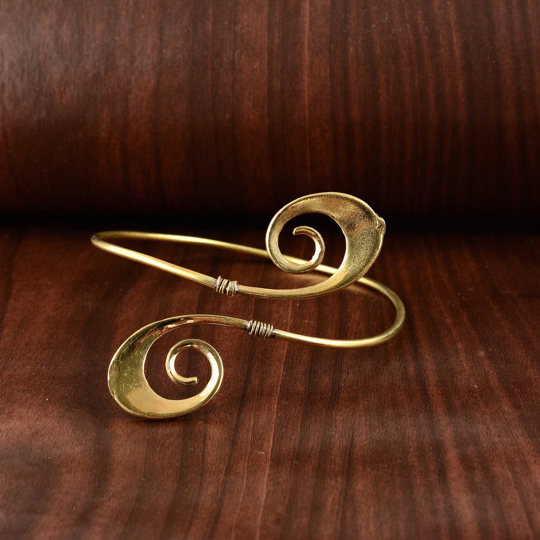 Handmade Brass Arm Cuff: Adjustable Spiral Arm Band, Boho Jewelry ...