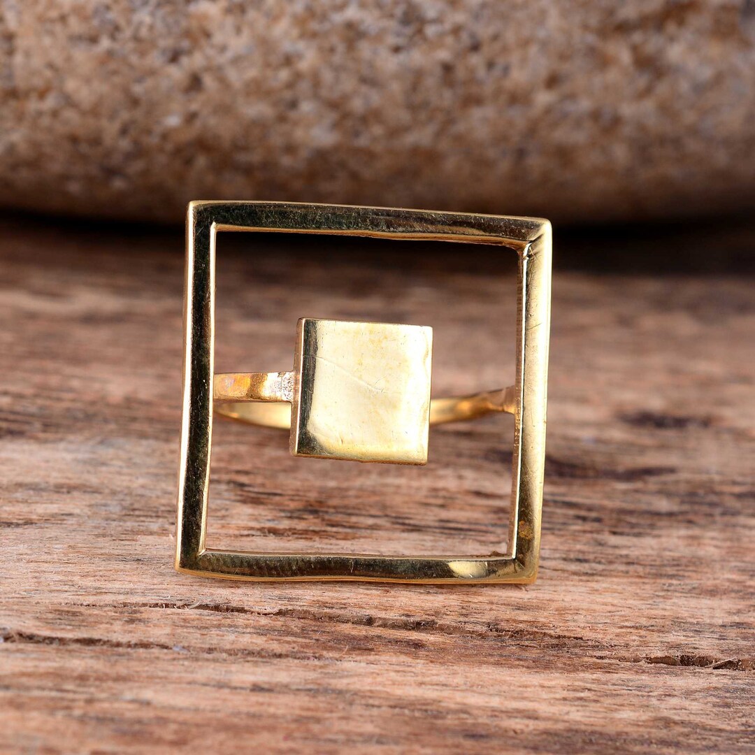 Square Ring, Open Simple Ring, Gold Square Ring, Brass Square Ring ...