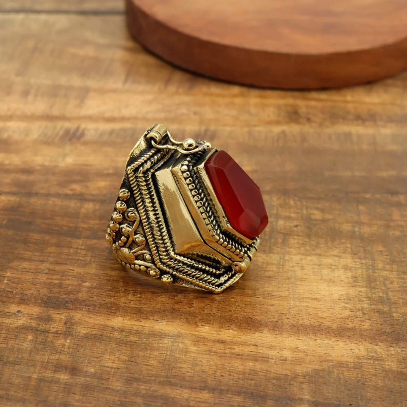 Handmade Coffin Red Onyx Ring, Poison Brass Ring - Etsy