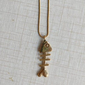 Gold Fish Skeleton Necklace, Dainty Fishbone Necklace, Fish Bone ...