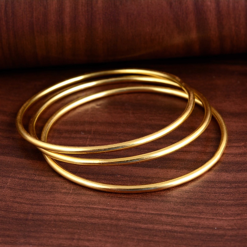 Set of Three Thick Gold Bangles: 14k Gold Filled Bracelet - Etsy