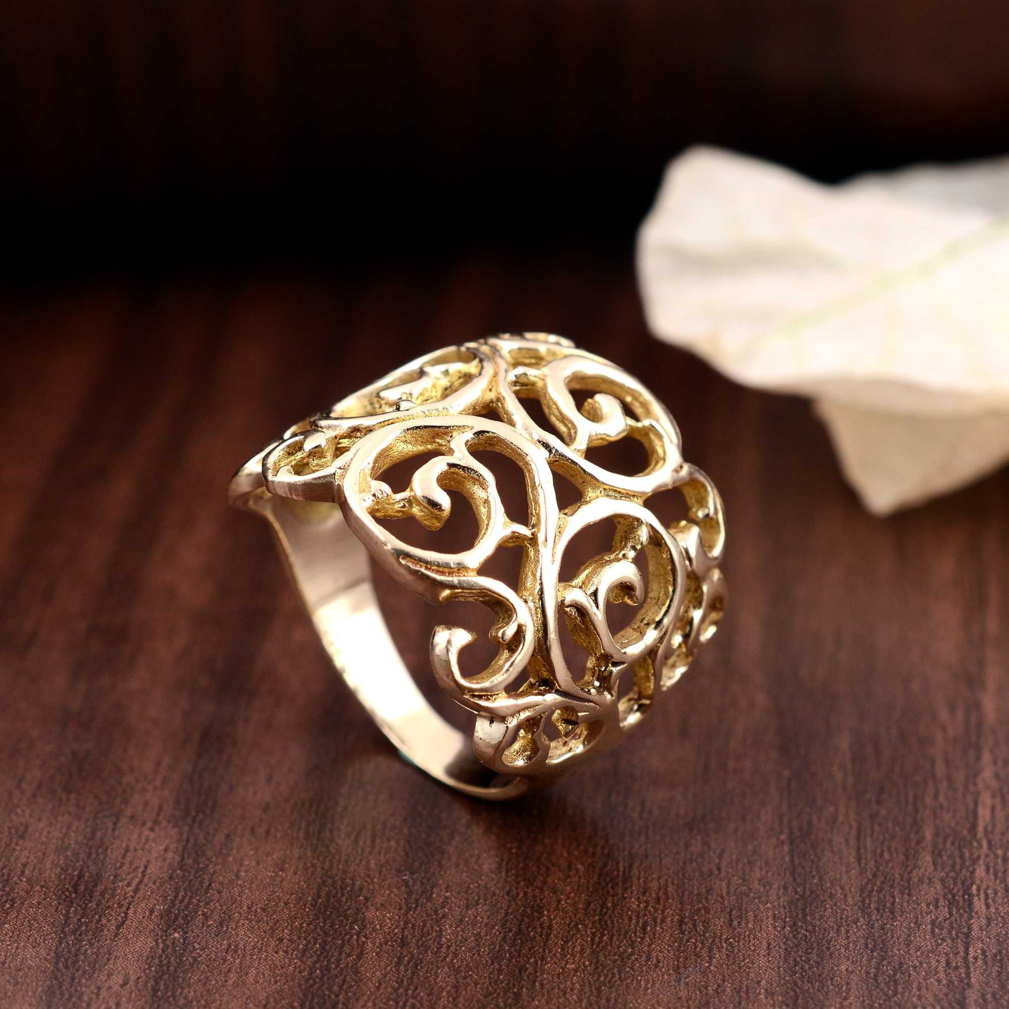 Filigree Gold Brass Handmade Ring Unique Gift for Women - Etsy