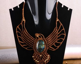 Macrame Choker, Labradorite Gemstone Necklace, Micro Macrame, Macrame ...