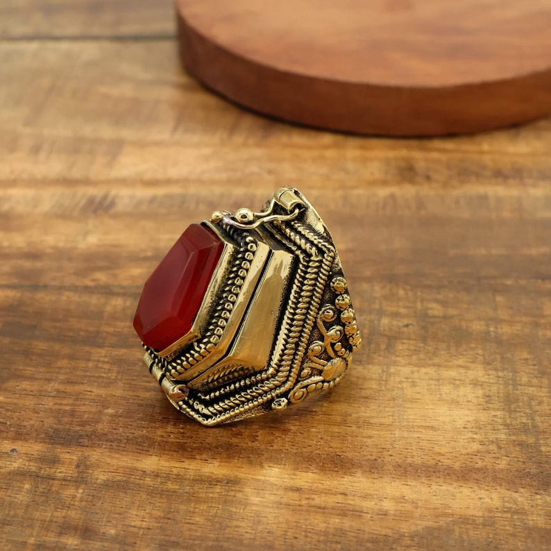Handmade Coffin Red Onyx Ring, Poison Brass Ring - Etsy