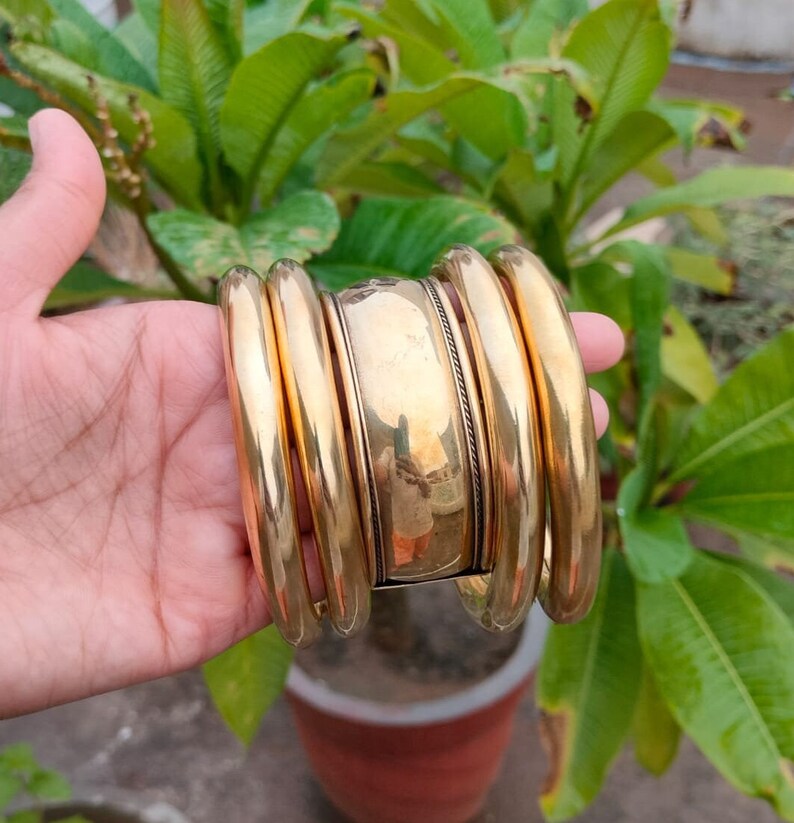 Gold Brass Cuff Bracelet Set: Chunky Boho Stacking Cuffs - Etsy