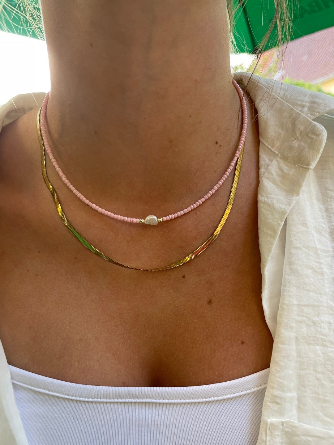 Bunte Perlenkette mit Süßwasserperle - Etsy.de