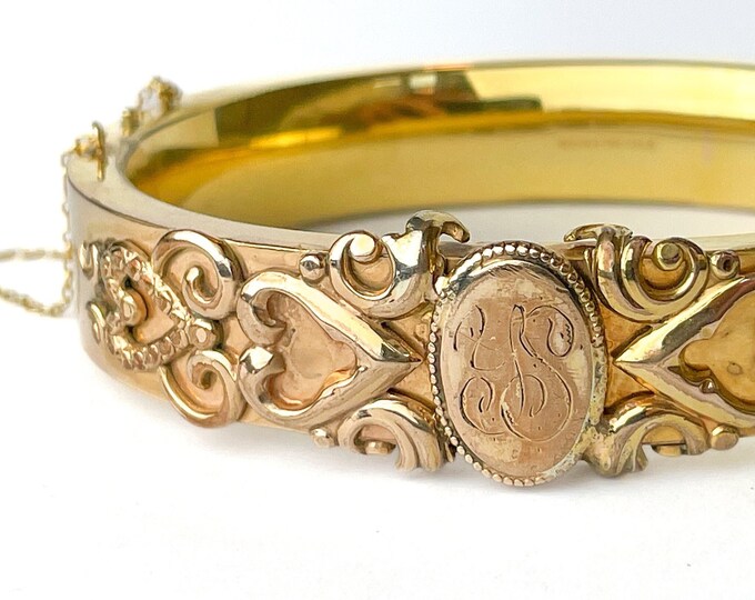 1908 Antique Gold Bangle Bracelet | Hallmark S.O. BIGNEY & CO Pat.oct.6 ...