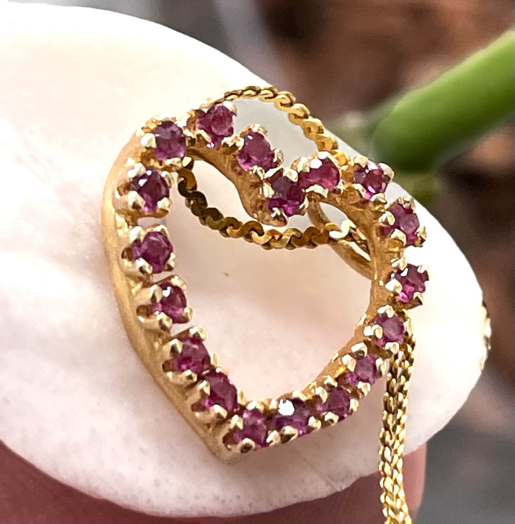 14k Yellow Gold Ruby Gemstone Open Heart Pendant WITH 14K Necklace ...