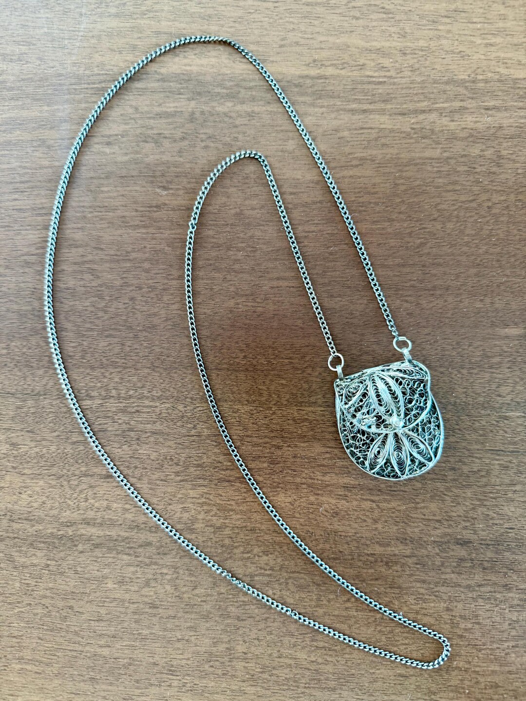 Silver Filigree Mini Coin Purse Locket on Necklace Chain | Keepsake ...