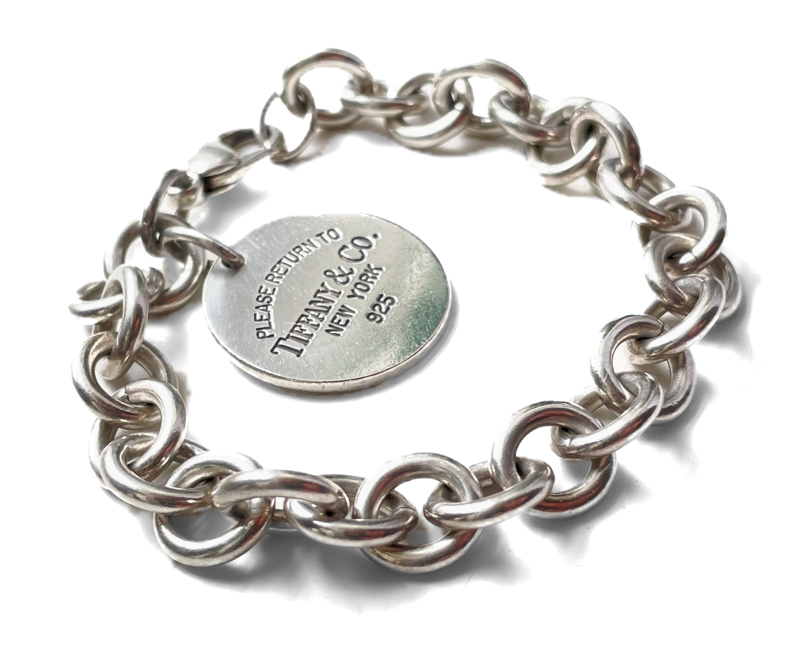 Heavy Tiffany & Co Return to Tiffany Round Tag Chain Bracelet 925 Sterling Silver 36.4 Grams 7.5 ...