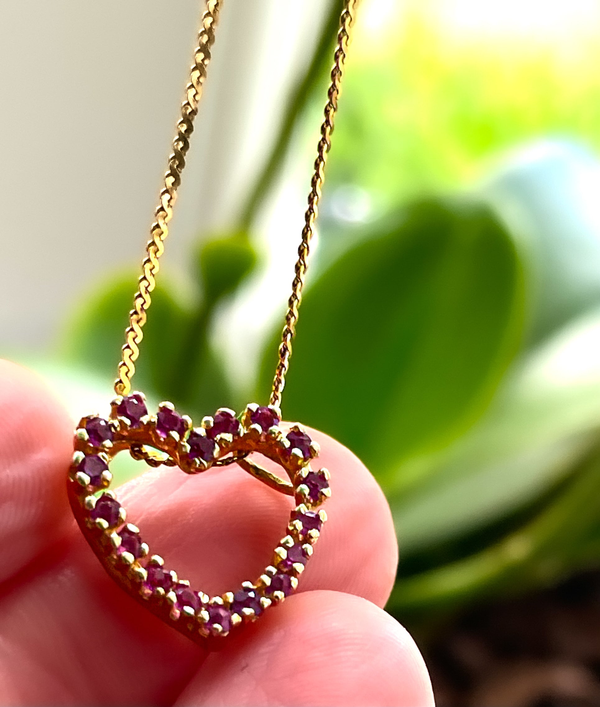 14k Yellow Gold Ruby Gemstone Open Heart Pendant WITH 14K Necklace ...