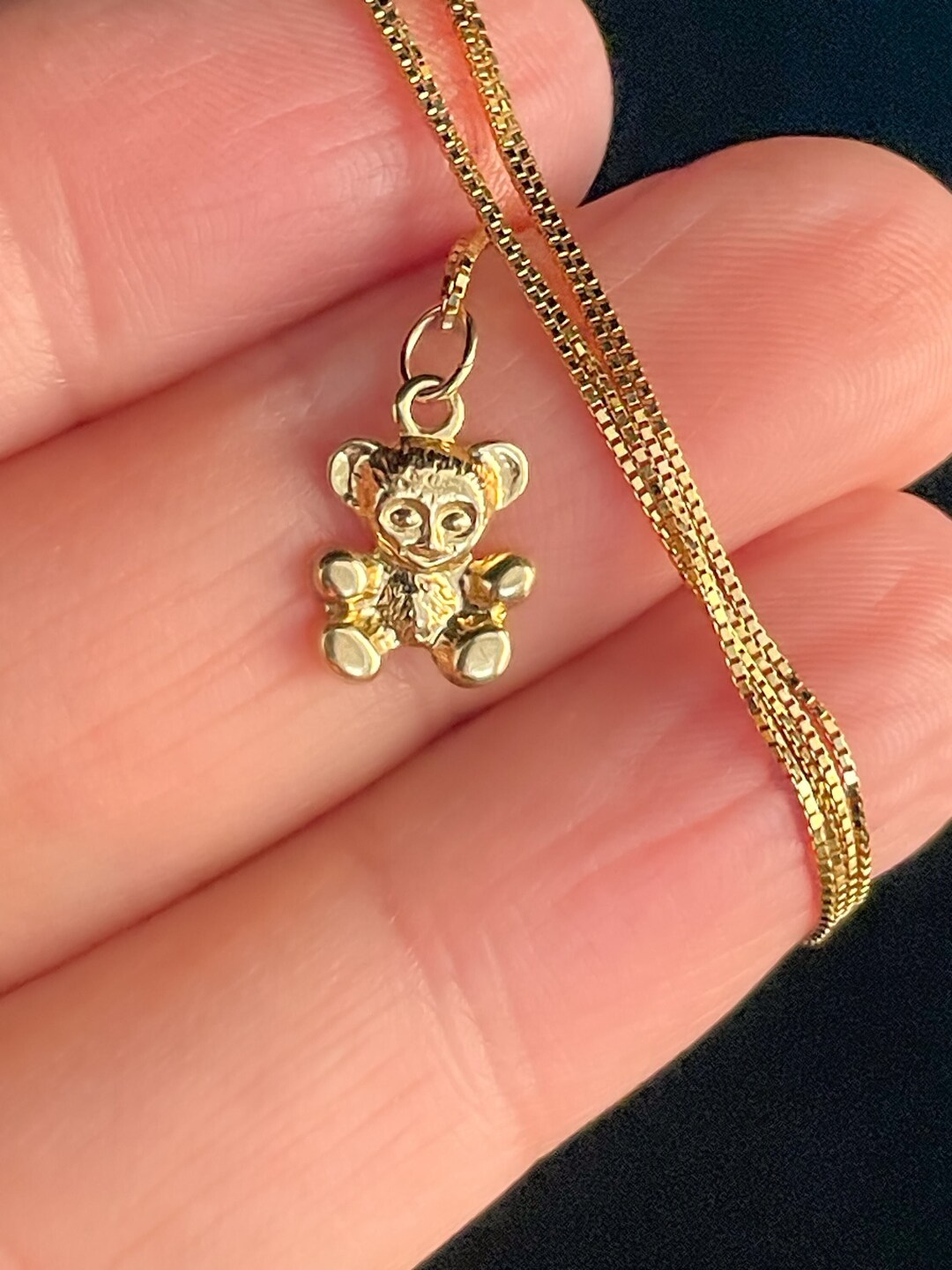 14K Gold Bear Pendant Ob 14K Box Chain Necklace | Real Solid Gold | 46 ...