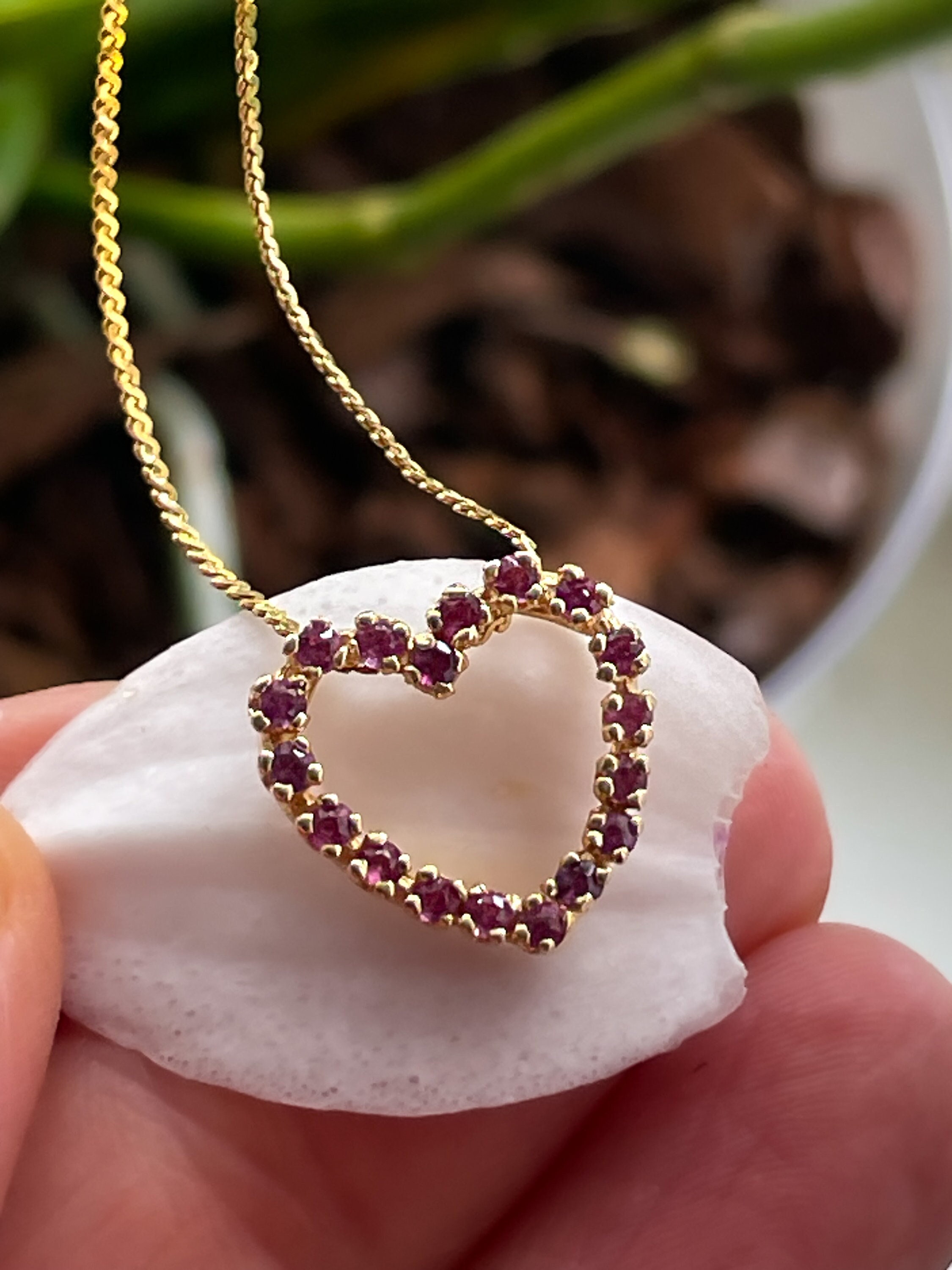 14k Yellow Gold Ruby Gemstone Open Heart Pendant WITH 14K Necklace ...