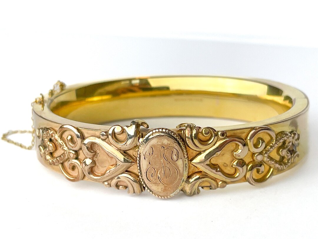 1908 Antique Gold Bangle Bracelet | Hallmark S.O. BIGNEY & CO Pat.oct.6 ...
