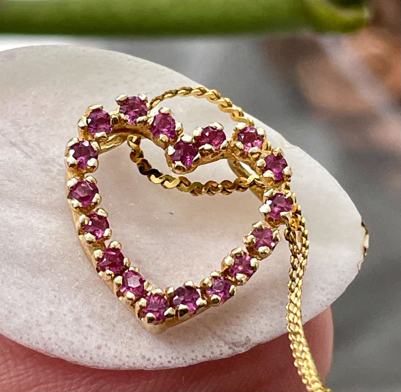 14k Yellow Gold Ruby Gemstone Open Heart Pendant WITH 14K Necklace ...