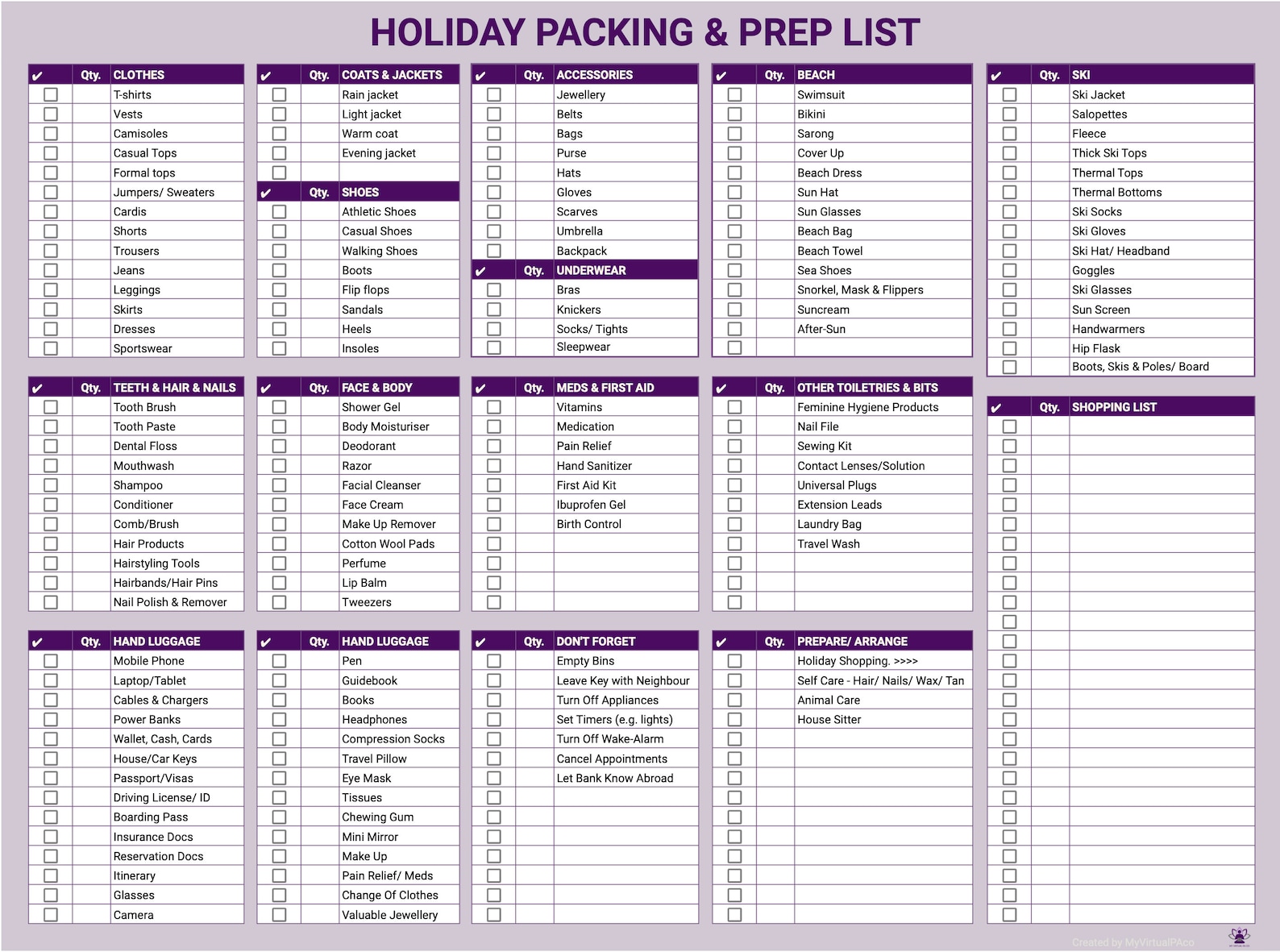 Holiday Packing & Prep List - Printable - Etsy UK