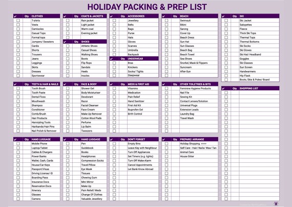 Holiday Packing & Prep List Editable Excel Spreadsheet - Etsy