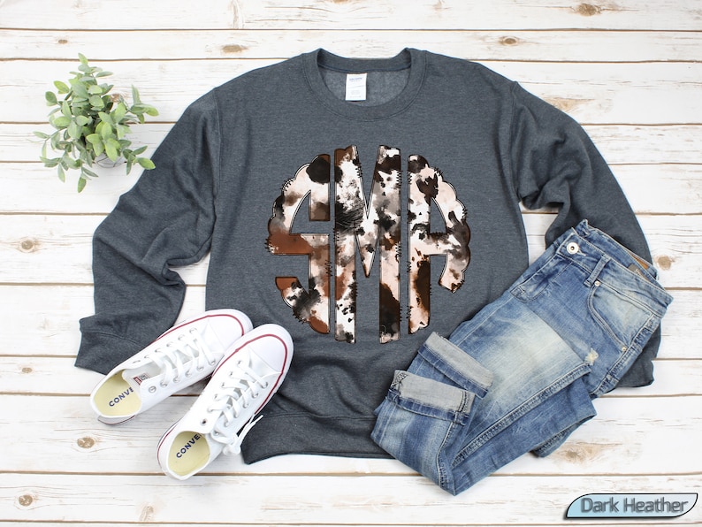 Cow Print Monogram Sweatshirt, Custom Monogrammed Sweater, Personalized ...