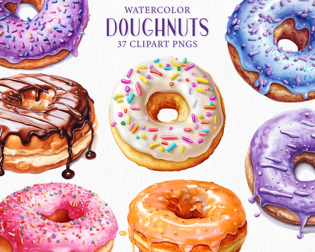 Watercolor Donut Clipart Doughnut Clip Art for Commercial Use - Etsy