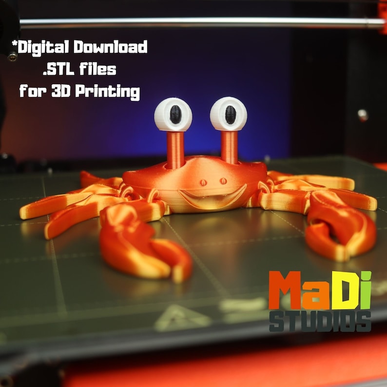 3D Printer STL File for 3D Printing, Cute Flexi Happy Crab 3D Print STL ...