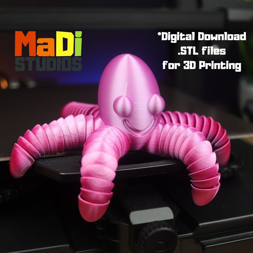 3D Printer STL File for 3D Printing, Cute Happy Articulated Octopus 3D Print STL Files Digital ...