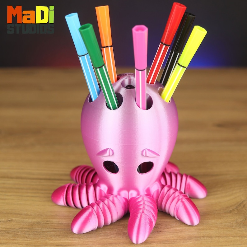 Cute Flexi Print-in-place Octopus Pencil Holder STL File for 3D ...