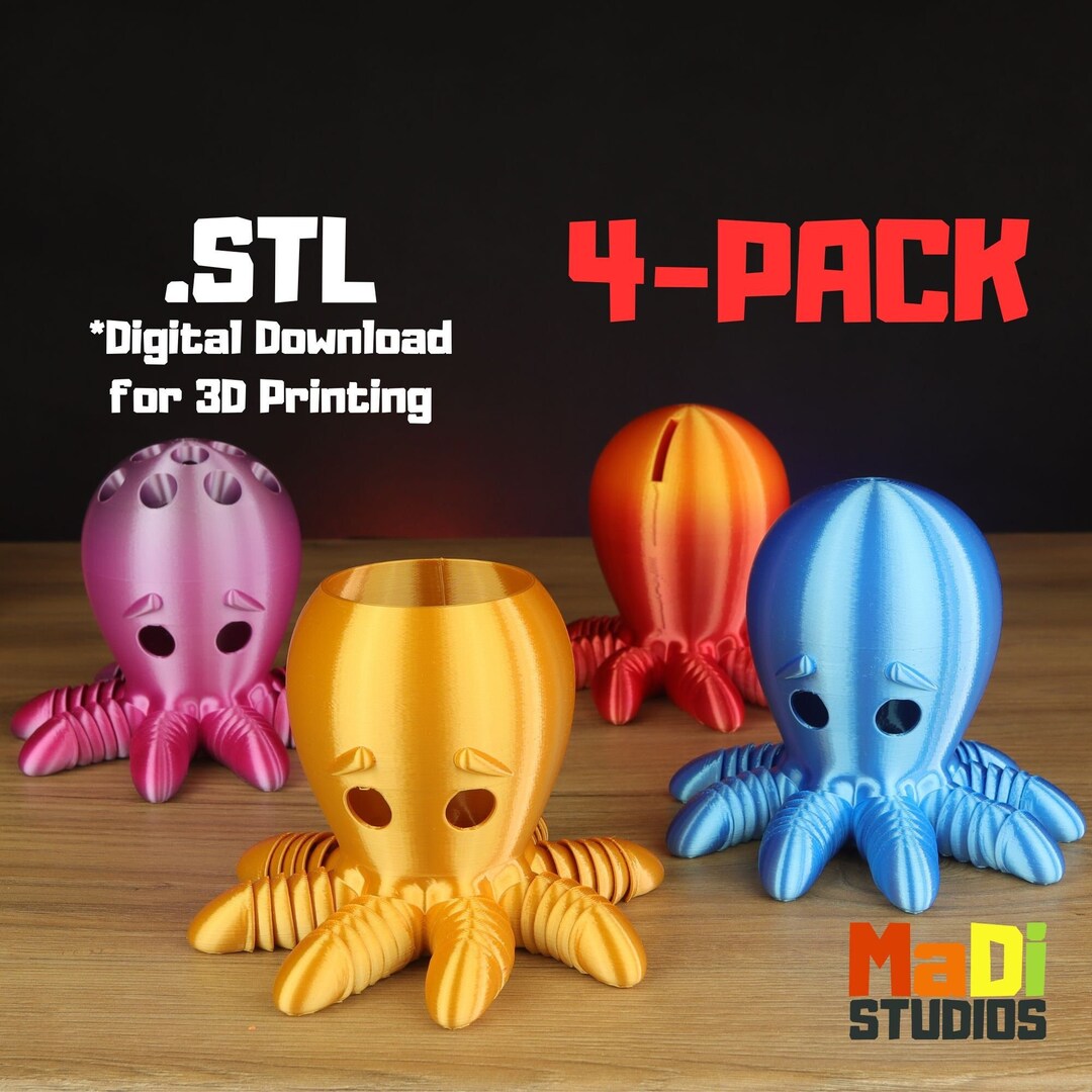 3D Printer STL Files Pack for 3D Printing, 4 Flexi Guardian Octopuse 3D ...