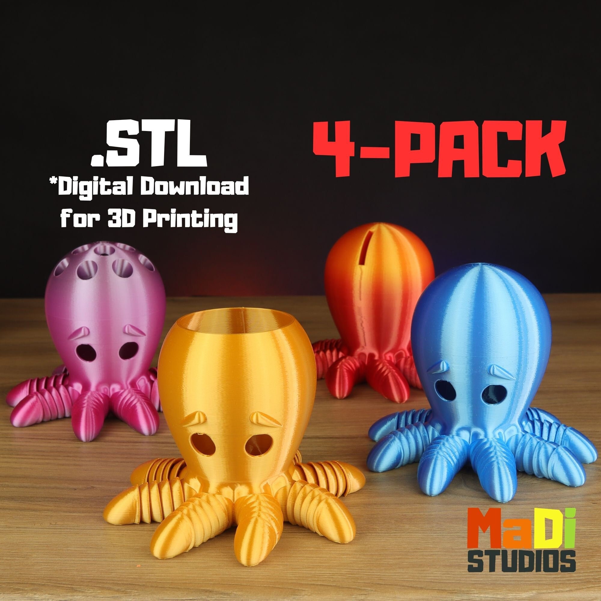 3D Printer STL Files Pack for 3D Printing, 4 Flexi Guardian Octopuse 3D ...