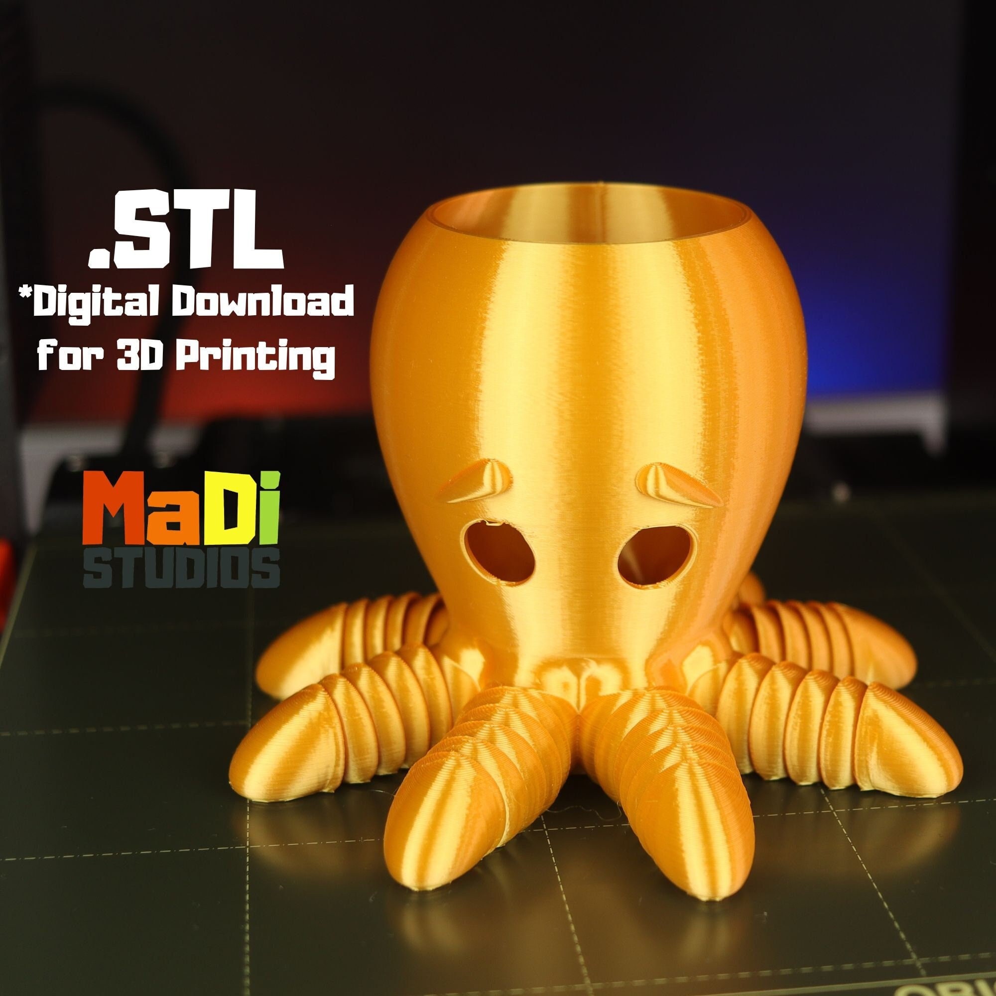 3D Printer STL File for 3D Printing, Articulated Flexi Octopus Storage ...