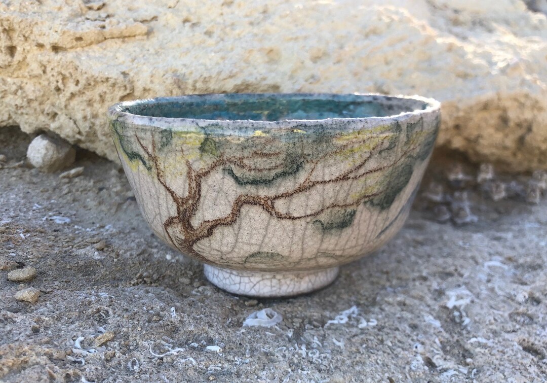 RAKU Hand-painted Matcha Chawan, Traditional Japanese Tea Ceremony Bowl ...