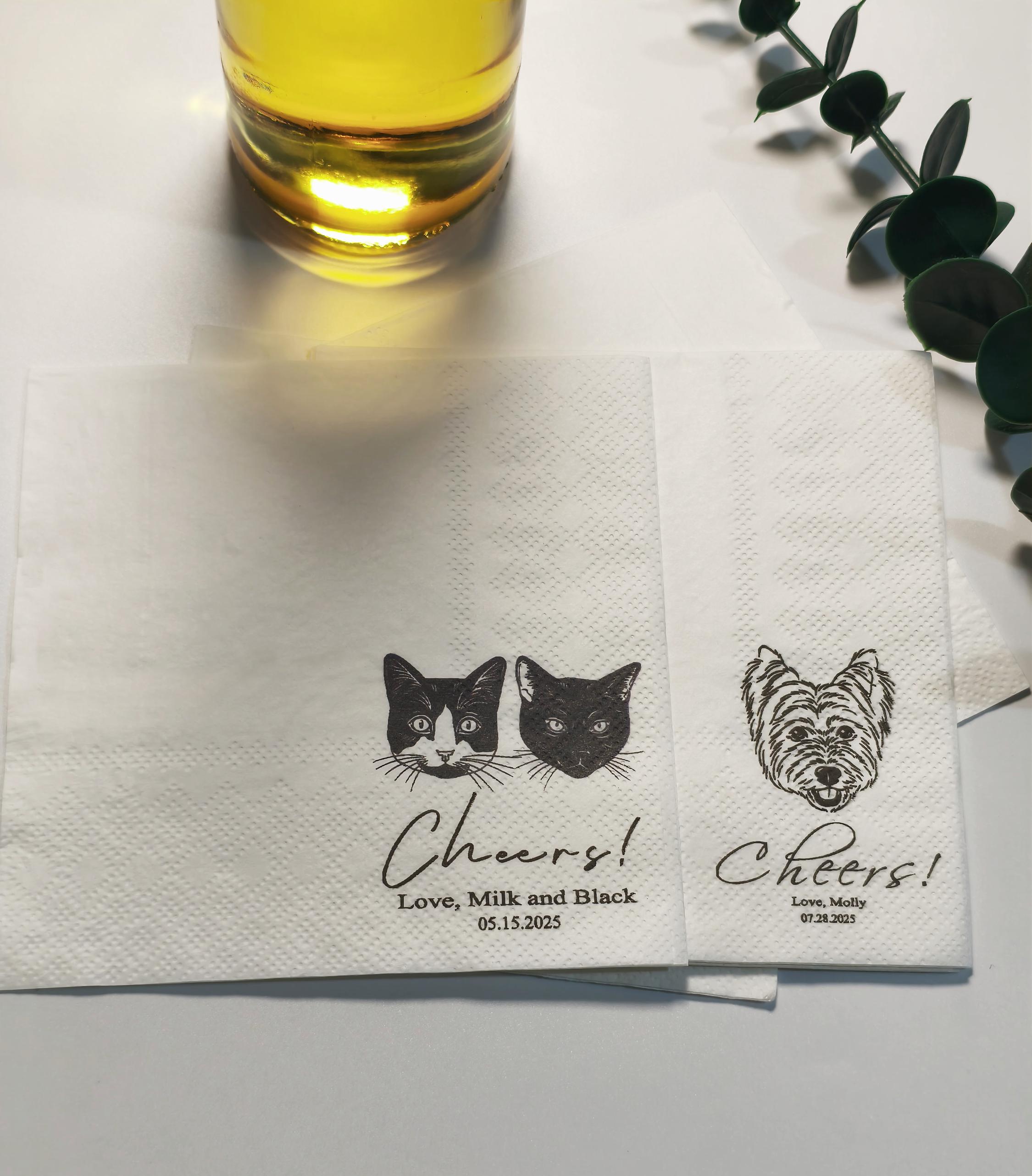 Custom Pet Wedding Napkins|custom Cat Party Napkins|napkins for Wedding ...