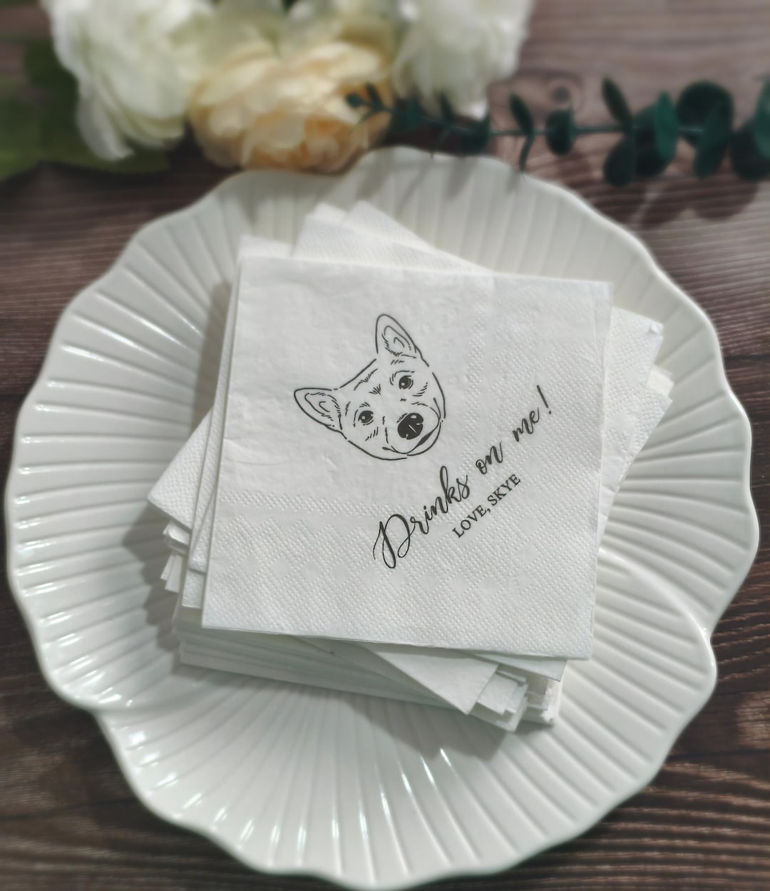 Personalized Dog Cocktail Napkins | Custom Pet Portrait Wedding Napkins ...