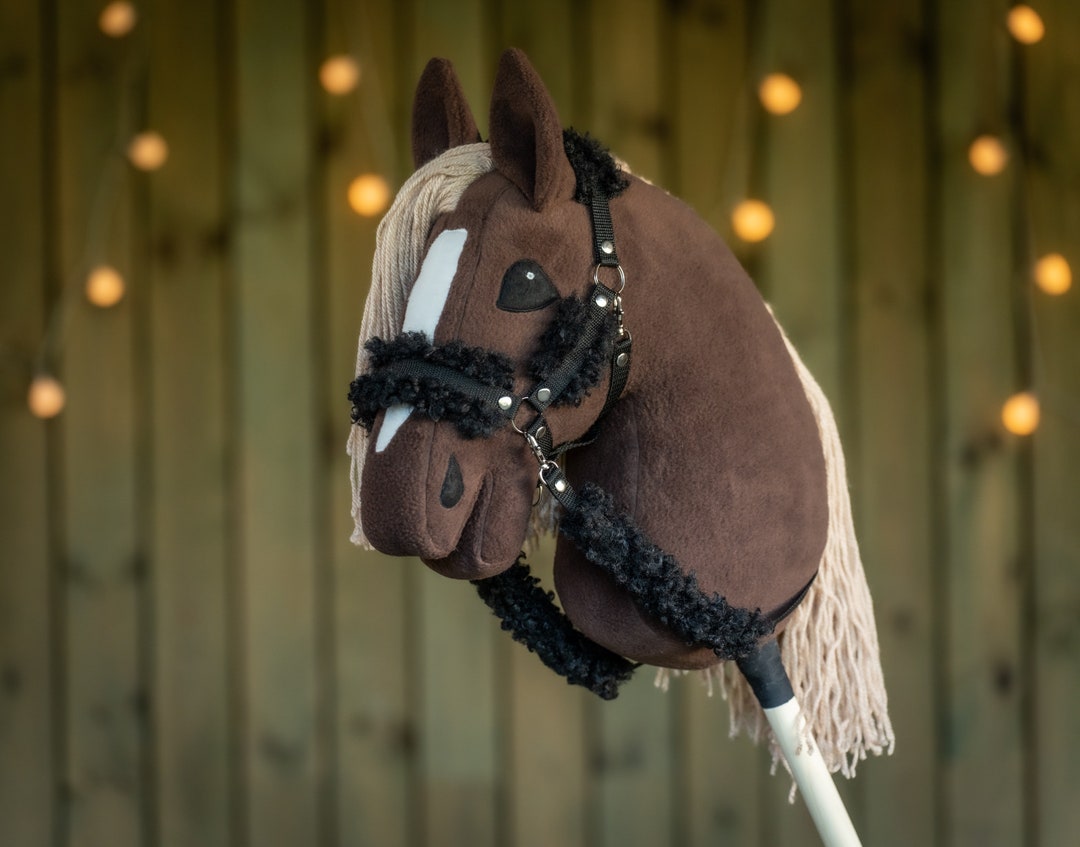 Adjustable Black Fur Halter for A3 Size Hobbyhorse With Reins and Rein ...