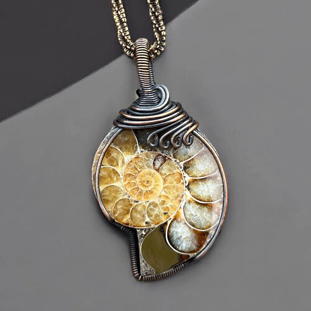 Copper Wire Wrapped Ammonite Pendant: Handmade Fossil Jewelry - Etsy