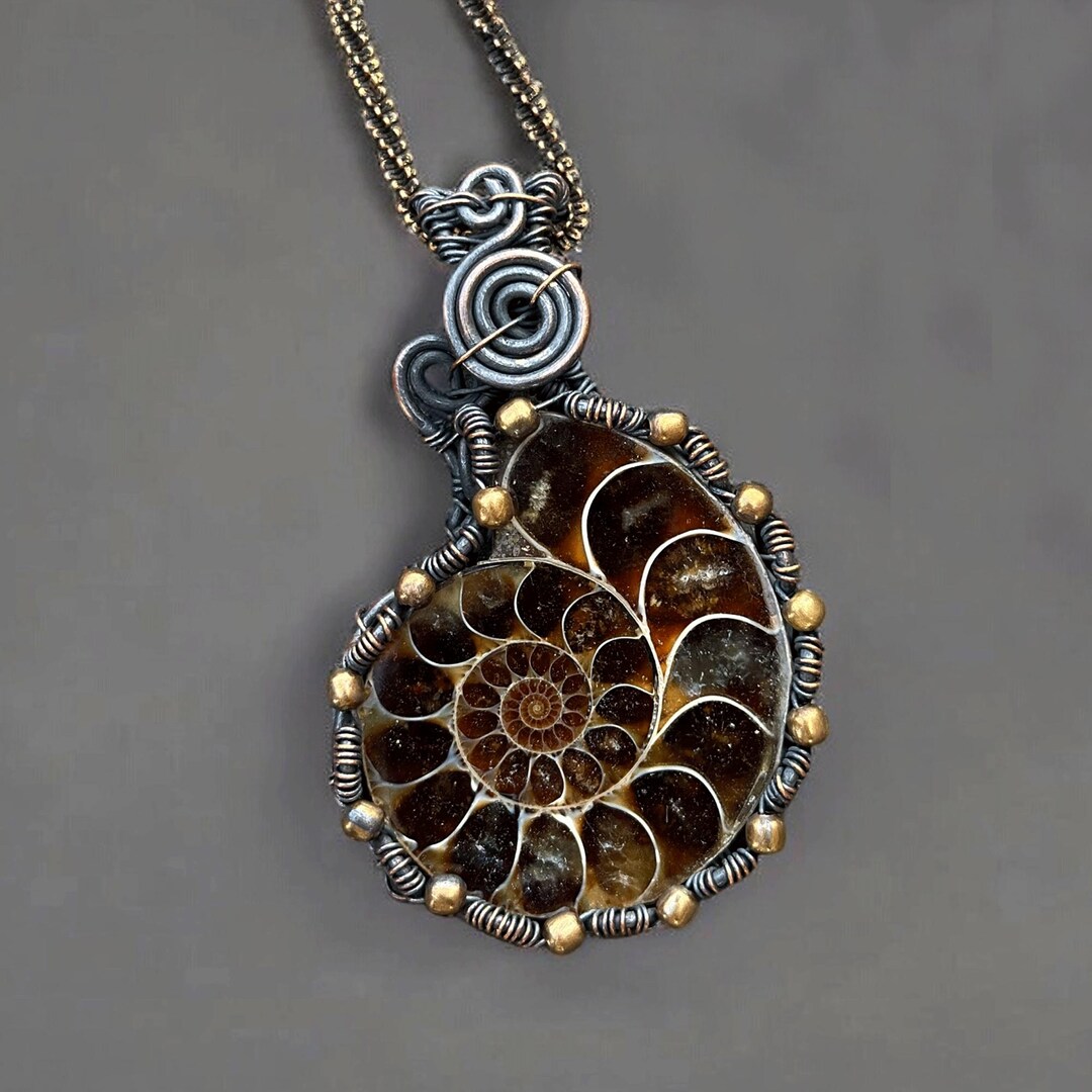 Handmade Copper Wire Wrapped Ammonite Pendant: Gemstone Jewelry Gift - Etsy