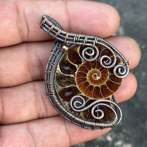 Handmade Copper Wire Ammonite Pendant: Fossil Gemstone Jewelry - Etsy