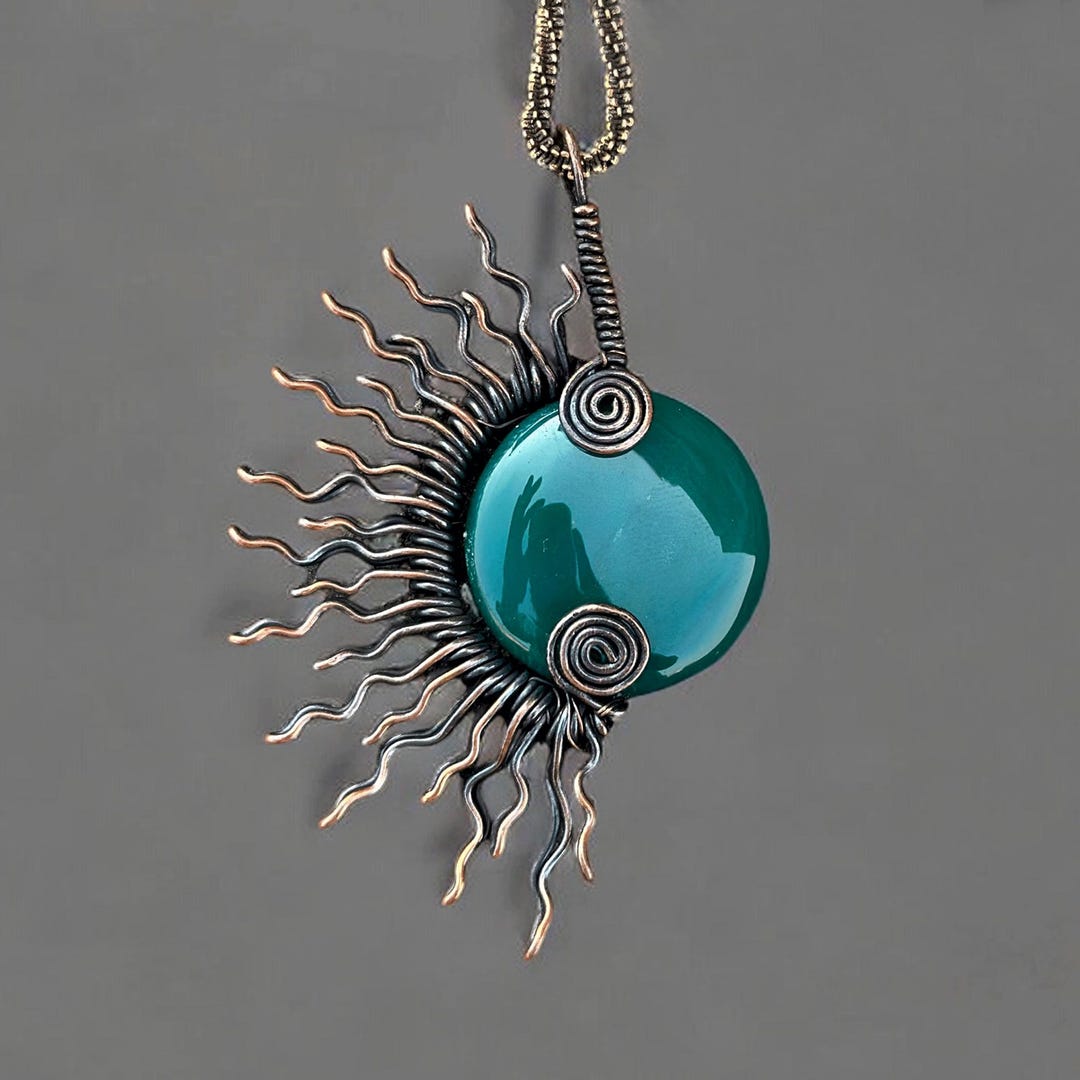 Sunstone Copper Wire Wrapped Necklace: Handmade Amulet Jewelry - Etsy