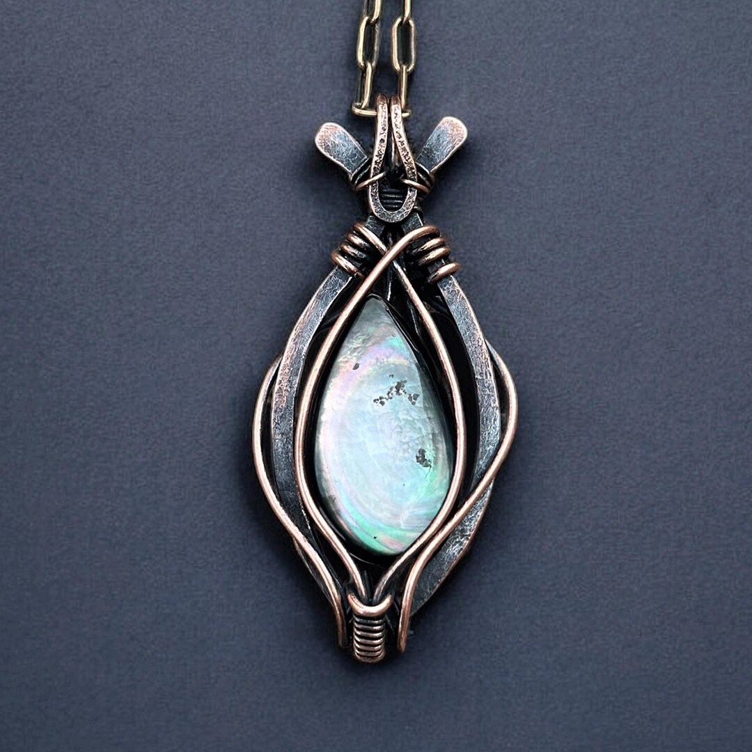 Handmade Copper Wire Wrapped Mother of Pearl Pendant - Etsy