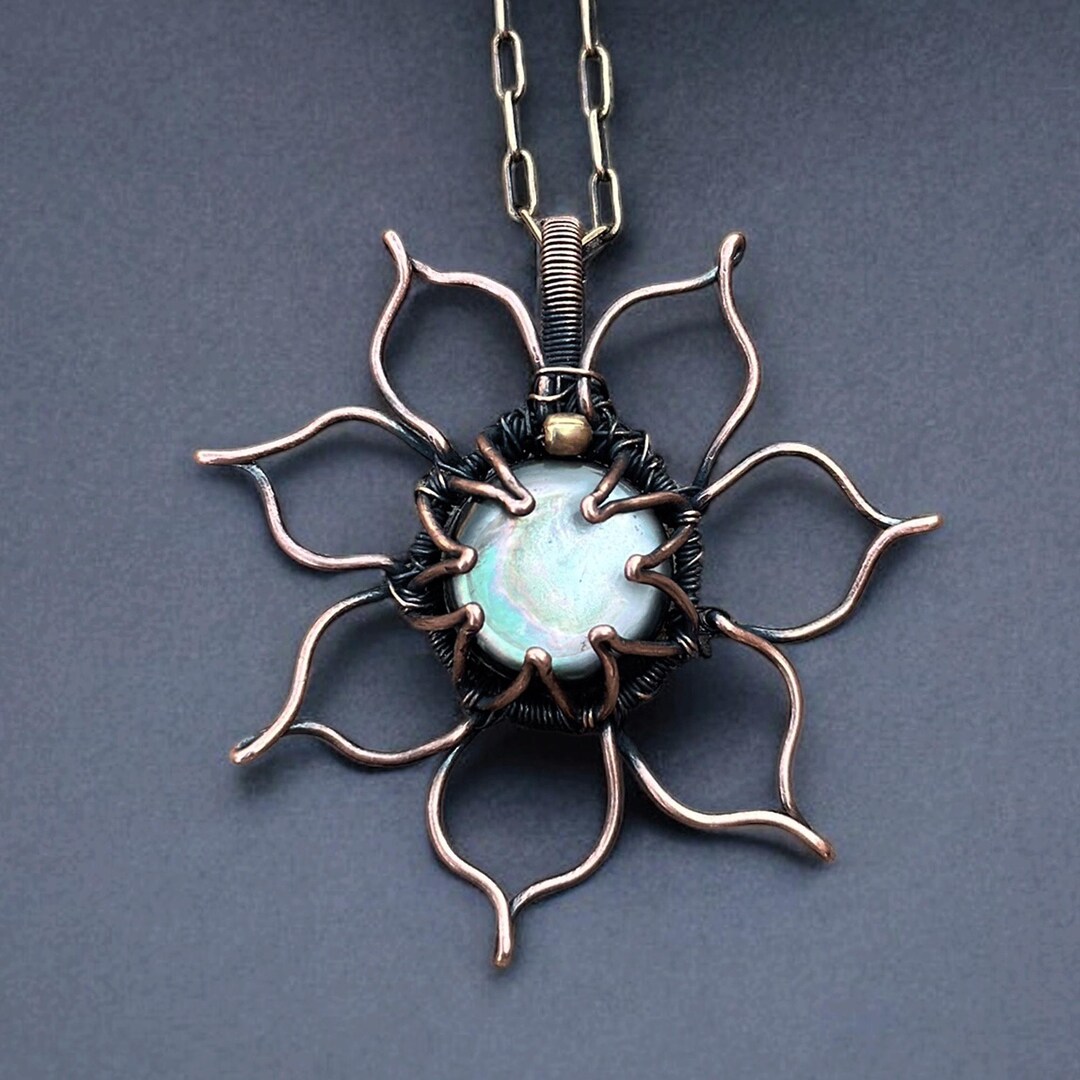 Handmade Copper Wire Wrapped Mother of Pearl Flower Pendant - Etsy