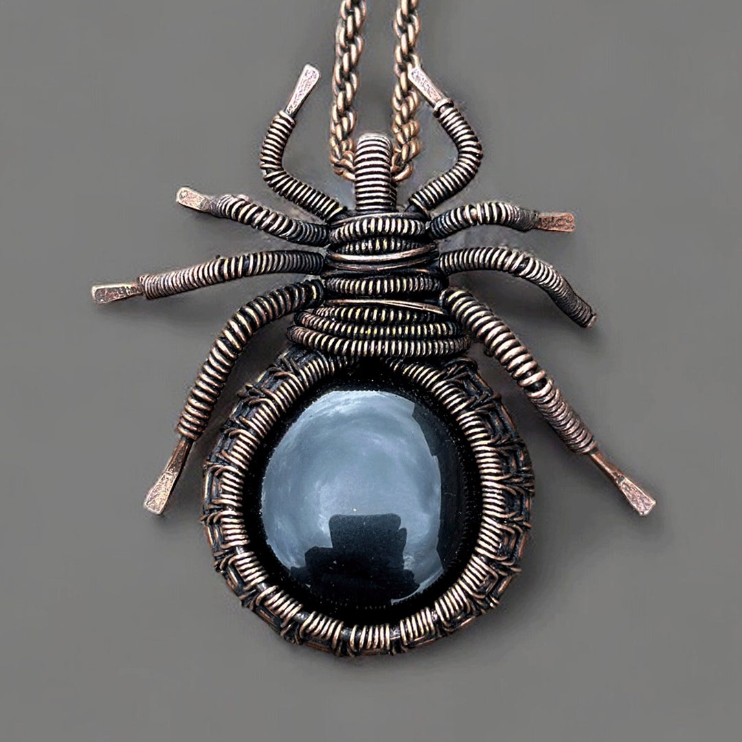 Spider Wire Wrapped Black Onyx Necklace, Protection Amulet Gemstone ...