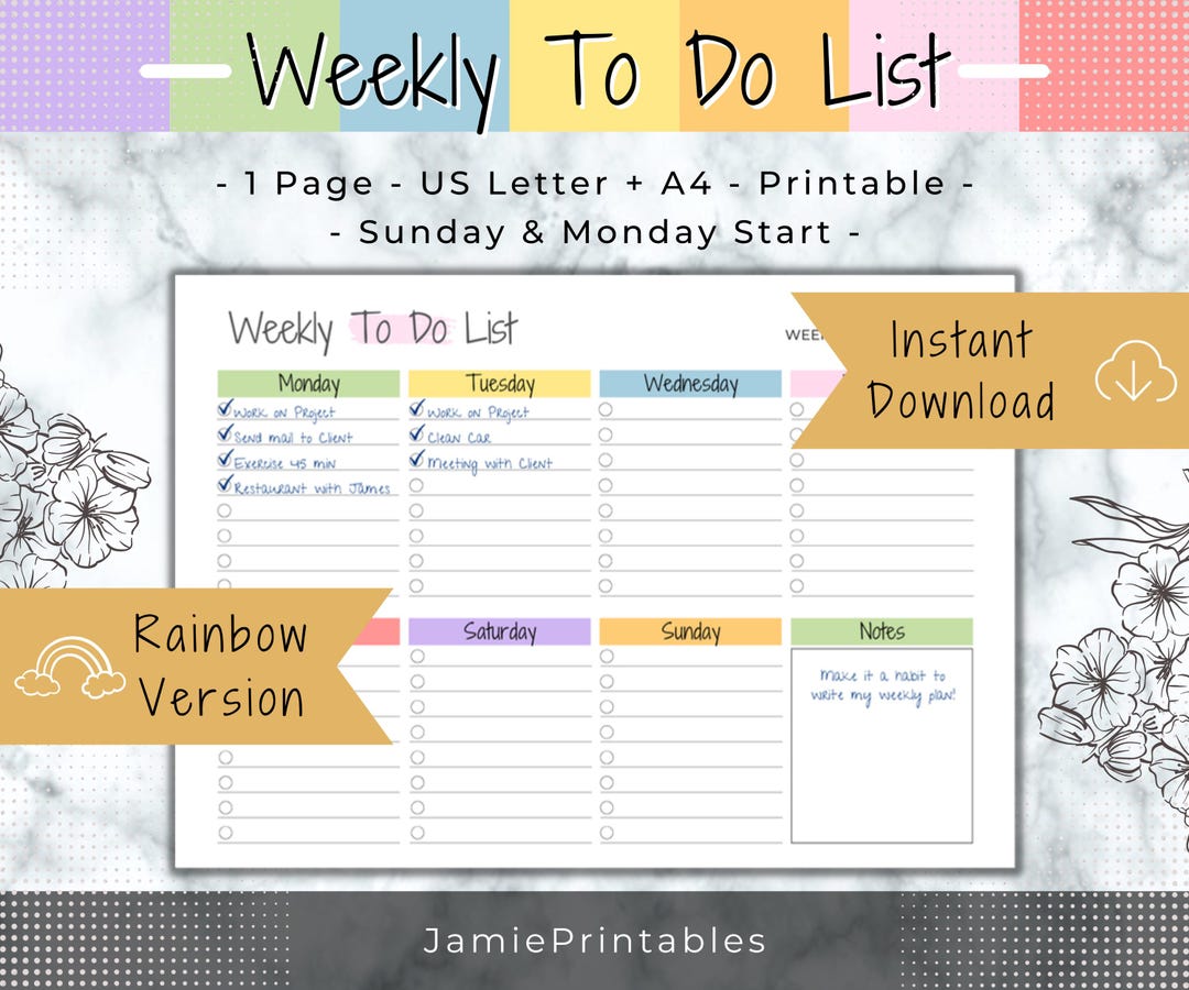 Weekly to Do List Landscape Planner Printable to Do List, Weekly ...